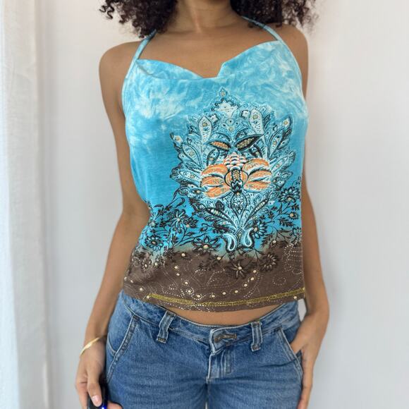 unknown | Tops | Vintage Italian Halter Top W Baroque Tiger Motif M ...